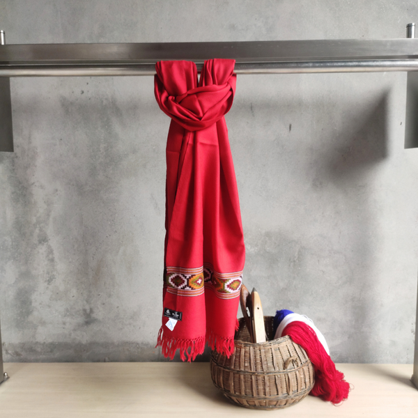 Women's Hand Woven Polywool Kullu Stole (Red)- Kullu pattern – Bhuttico ...