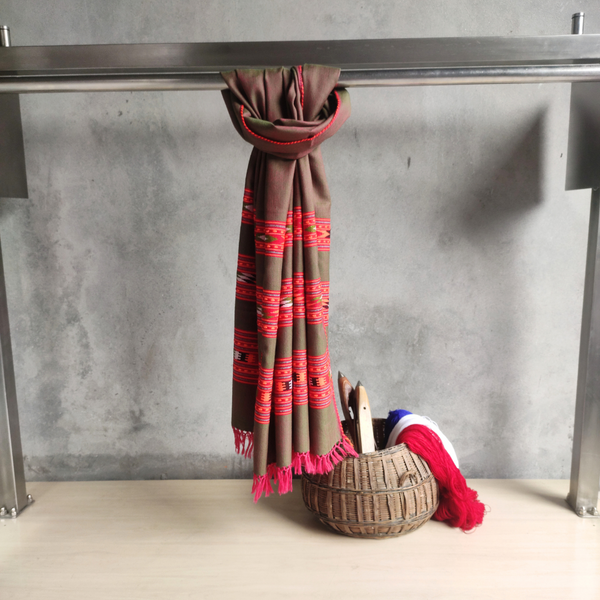 Women's Hand Woven Pollywool Kullu Stole (Pink+Green)- Kullu pattern ...