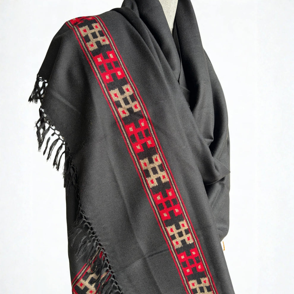 Pure Merino Wool Black Shawl | Handwoven | Bhuttico – Bhuttico Shawls