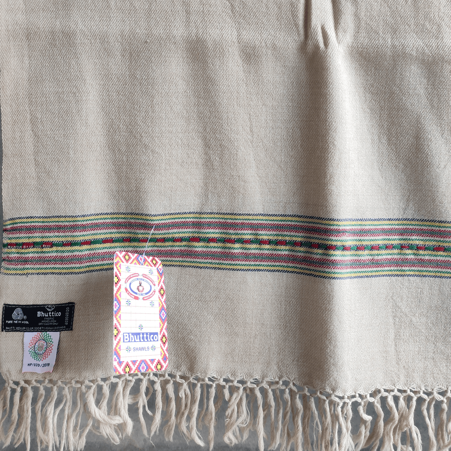 Hand Woven Mens Pure Merino Wool Kullu Shawl- fawn (Loi) – Bhuttico Shawls